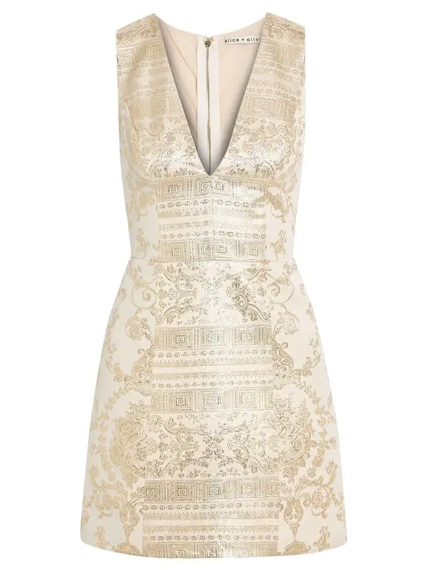 Alice + Olivia Metallic Jacquard Mini Dress - Gold