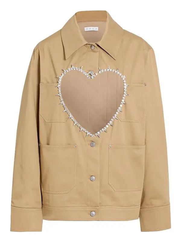 AREA Cutout Crystal-embellished Cotton Twill Jacket - Sand