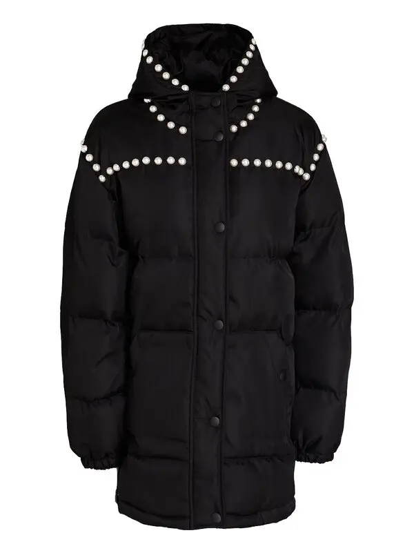 Moschino Embellished Quilted Shell Hooded Jacket - Black