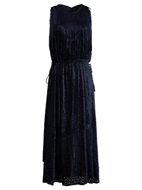 BY MALENE BIRGER Fringed Devoré-velvet Midi Dress - Navy