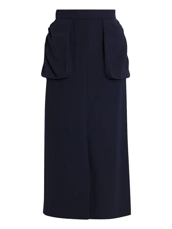 Dries Van Noten Ruched Twill Midi Skirt - Navy