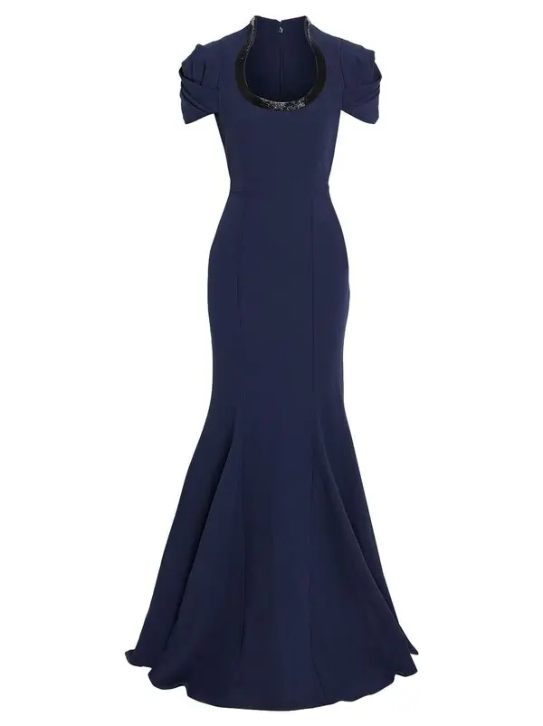 Safiyaa Logan Embellished Stretch-cady Gown - Navy