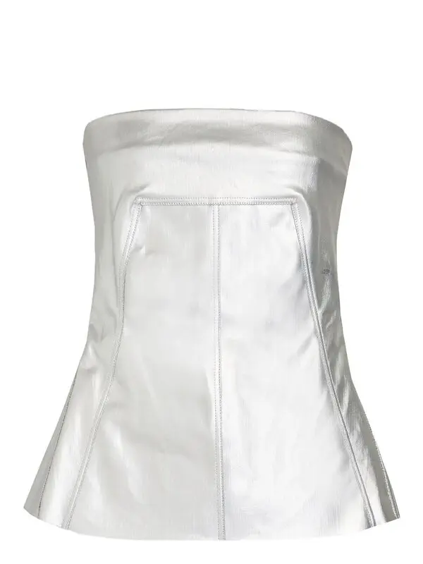 Rick Owens Strapless Metallic Coated Denim Top - Silver