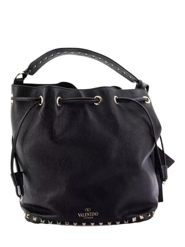 Valentino Garavani Rockstud Top Handle Leather Medium Bucket Bag - Black