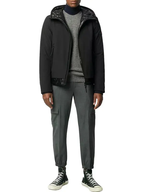Peuterey Quilted Jacket With Striped Hem - Black