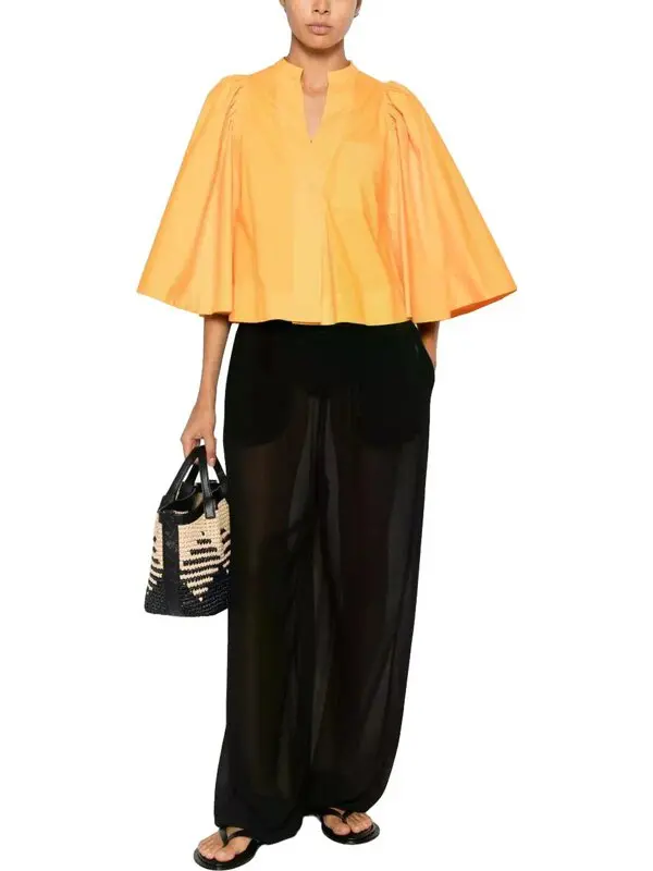PSOPHIA Cotton V-neck Cape Sleeve Blouse - Orange