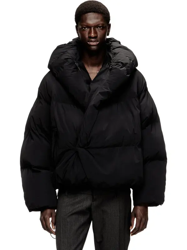 DIESEL® Wrap Puffer Jacket In Stretch Nylon - Black