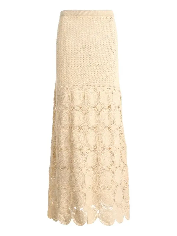 Escvdo Siula Hand-crocheted Pima Cotton Maxi Skirt - Ivory
