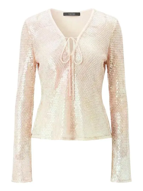 TOCCIN Zuri Sequin Embellished Blouse - Neutrals