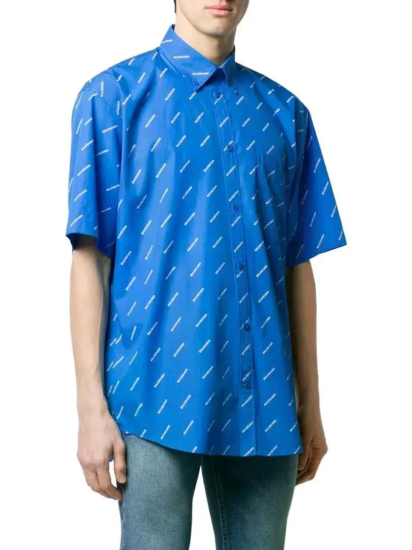 Balenciaga Normal-fit Logo Print Shirt - Blue