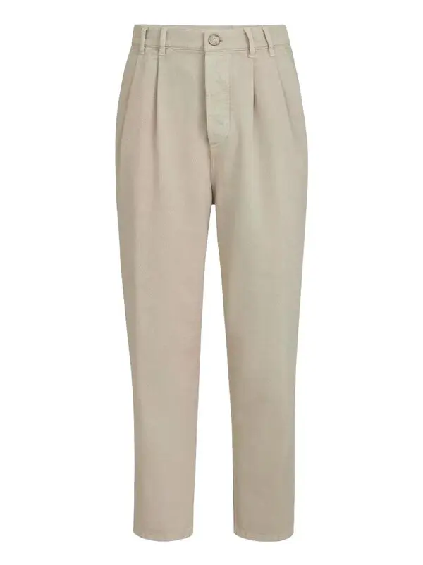 Brunello Cucinelli Garment-dyed Denim Trousers With Double Pleats - Neutrals