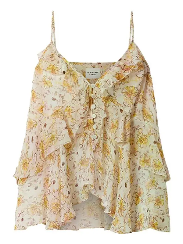 MARANT ETOILE Briara Floral Print Chiffon Top - Neutrals