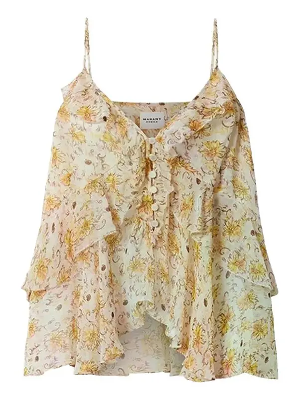 MARANT ETOILE Briara Floral Print Chiffon Top - Neutrals