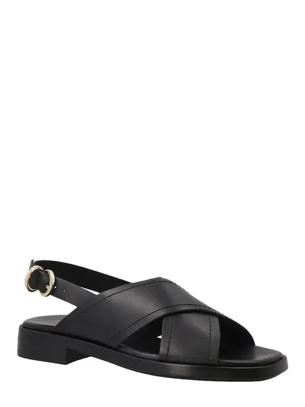 FRAU Crossover Strap Leather Sandals - Black