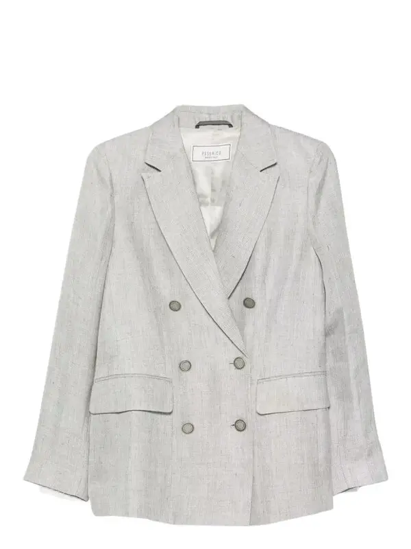 Peserico Double-breasted Linen Blazer - Grey