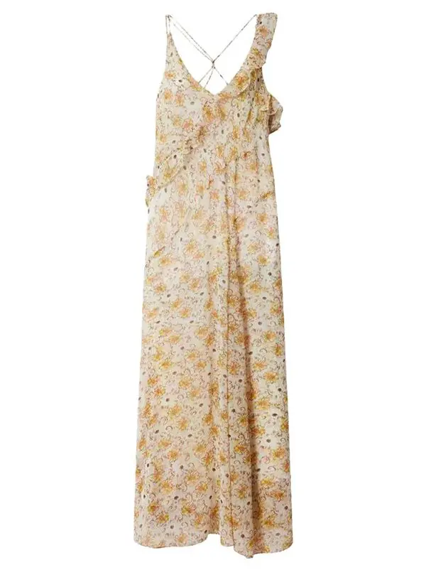 MARANT ETOILE Chiffon Floral Print Criss-cross Back Dress - Neutrals