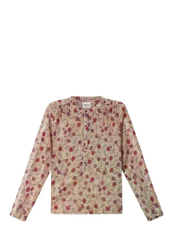 MARANT ETOILE Beige Cotton Floral Print Henley Top - Neutrals