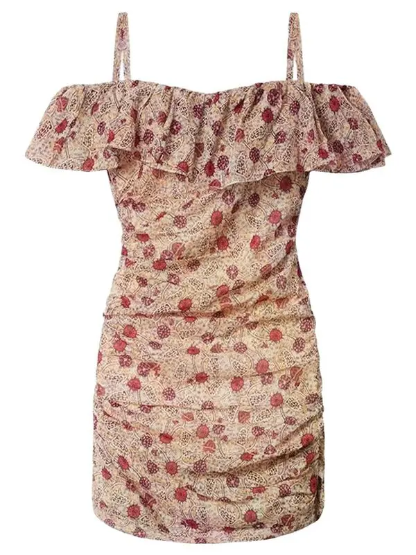MARANT ETOILE Davilia Ruffled Floral-print Mini Dress - Neutrals