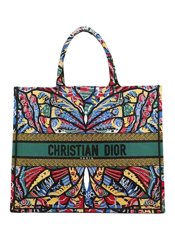 Dior Embroidered Canvas Butterfly Book Tote Bag - Red