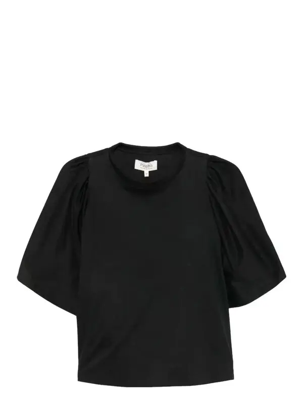 PSOPHIA Ruffled Cape-sleeve Cotton T-shirt - Black