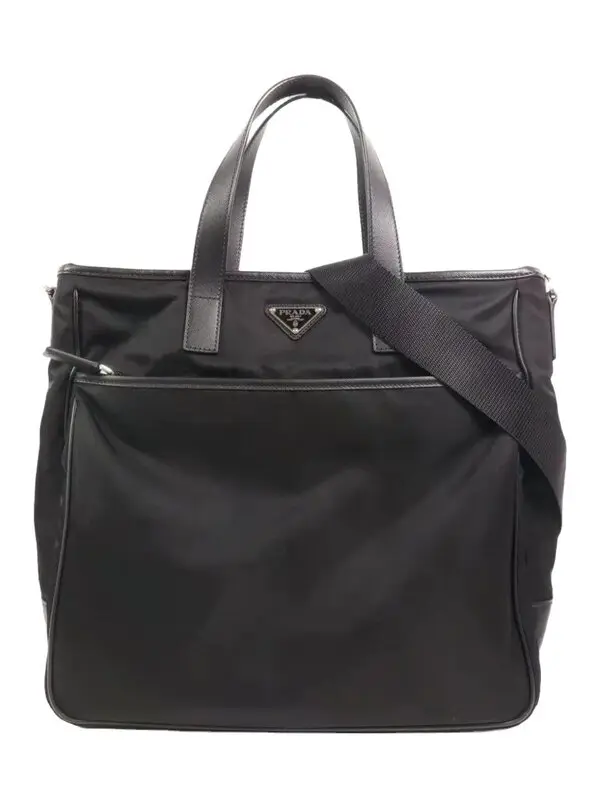 Prada Saffiano Leather Trim Shoulder Bag - Black