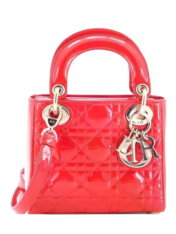 Dior Lady Bag Cannage Quilt Patent Mini Satchel - Red