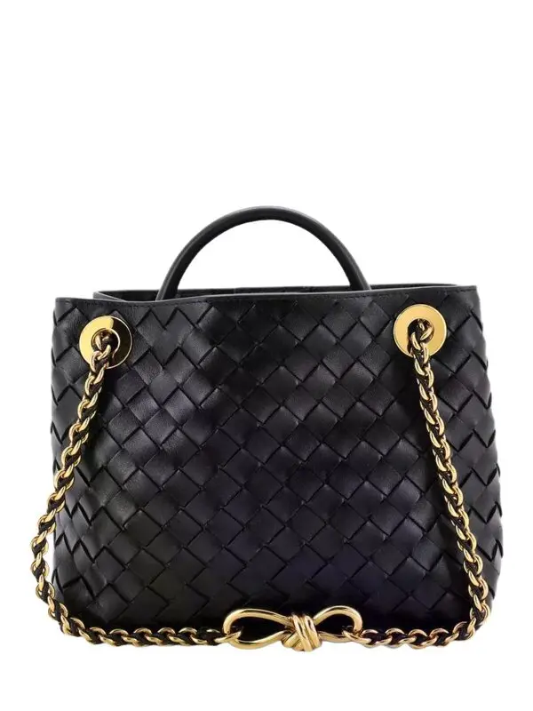 Bottega Veneta Andiamo Chain Top Handle Bag Intrecciato Nappa Small Satchel - Black