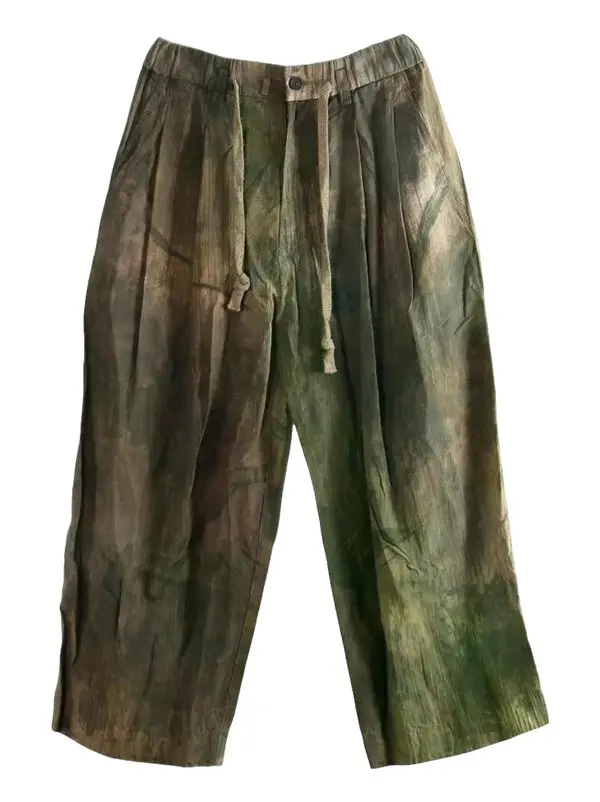 ZIGGY CHEN Abstract Pattern Pleated Trousers - Brown