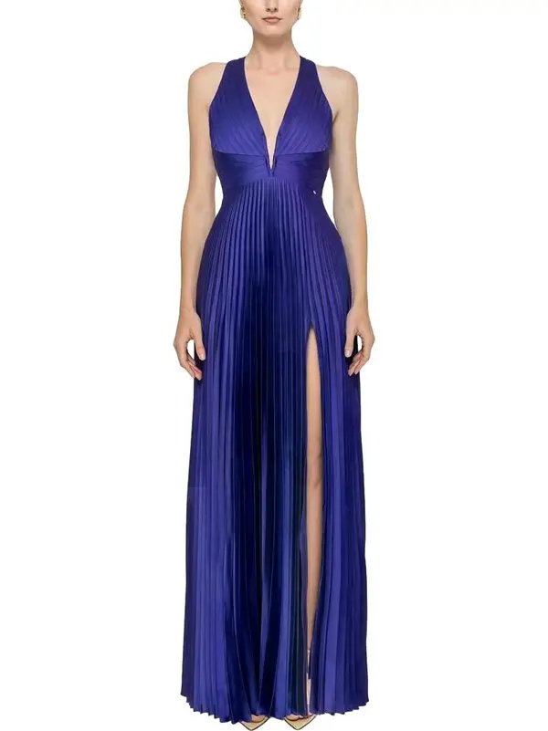 NISSA Pleated Satin Maxi Dress - Purple