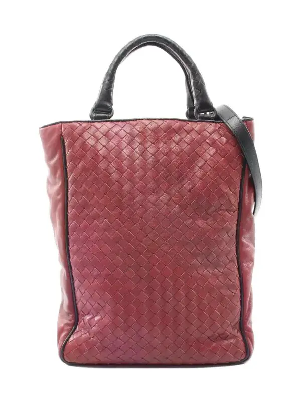 Bottega Veneta Bordeaux Leather Intrecciato Tote Bag - Red