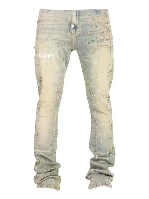 GUAPI Rhinestone Embellished Distressed Jeans - Blue