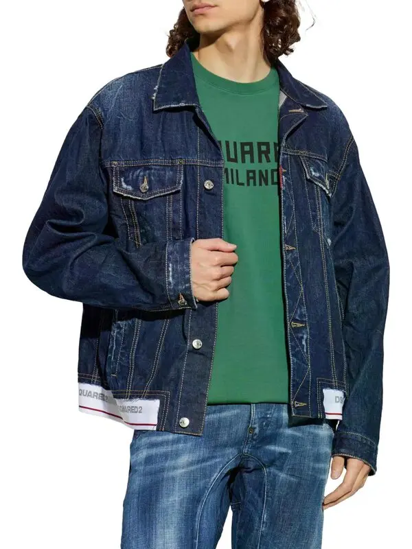 Dsquared2 Distressed Logo-trim Denim Jacket - Blue