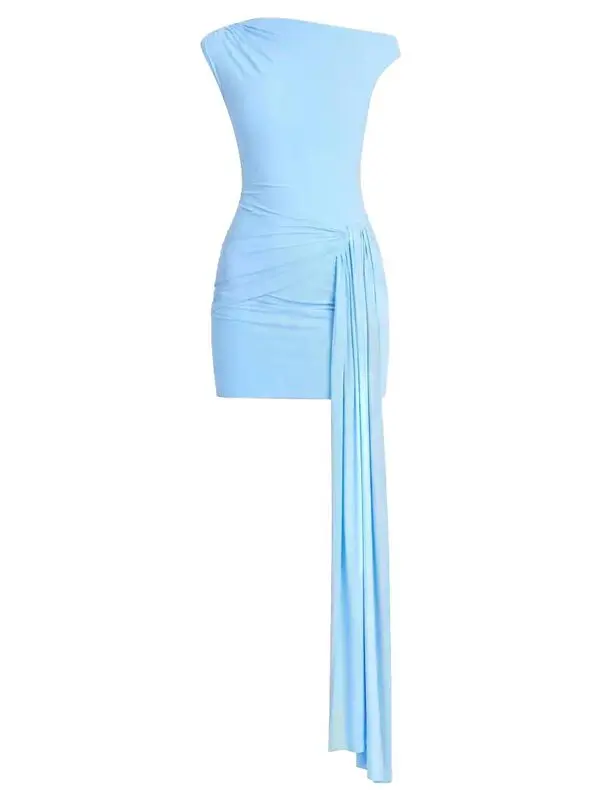 AXEL 113 Tina Draped Asymmetric-neck Mini Dress - Blue