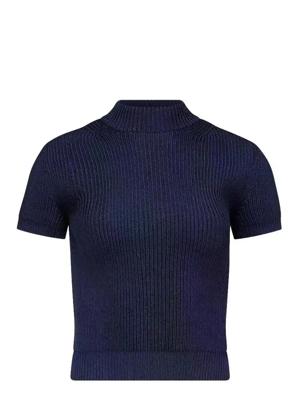 FFORME Ribbed Knit Short Sleeve Top - Blue