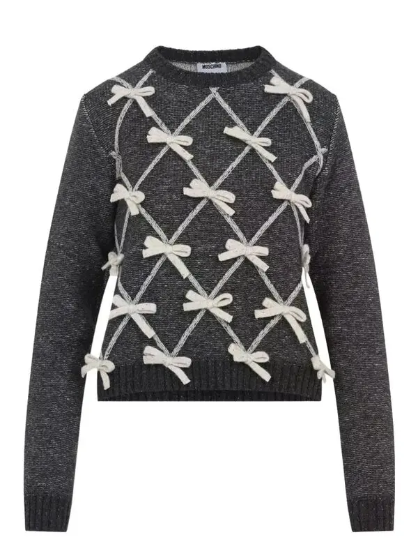 Moschino Argyle Bow-embellished Wool Sweater - Grey