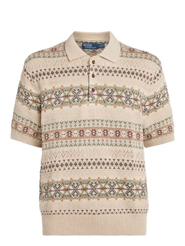Polo Ralph Lauren Linen-cotton Fair Isle Polo Sweater - Beige