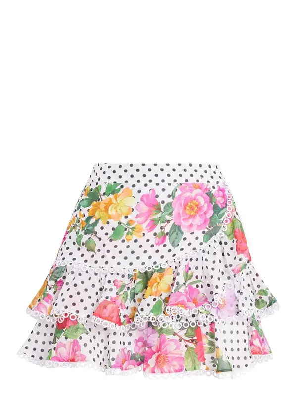 Charo Ruiz Ibiza Floral Ruffle Mini Skirt - White