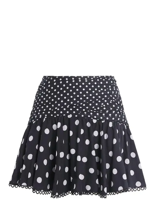 Charo Ruiz Ibiza Noira Mini Skirt With Polka Dots And Eyelet Hem - Black