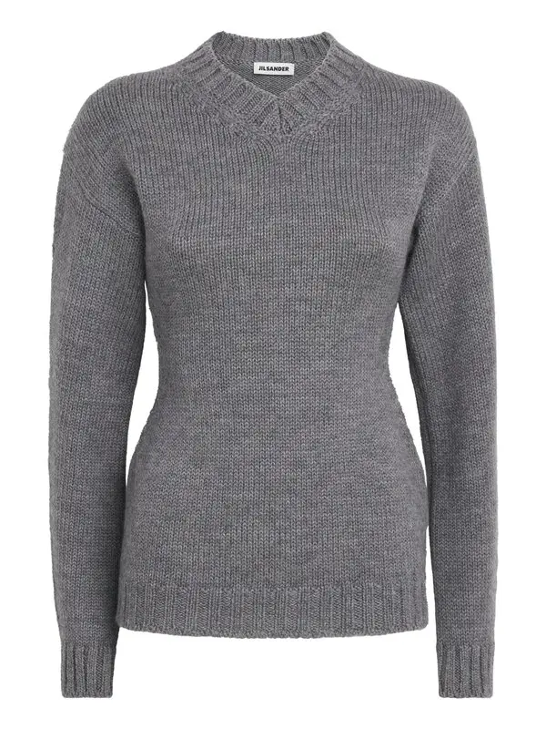 JIL SANDER Wool V-neck Sweater - Grey