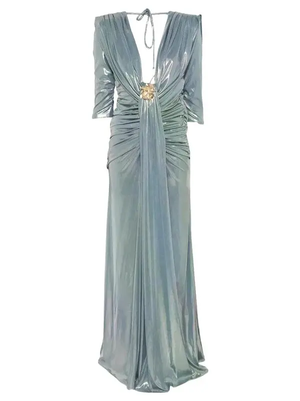 BABYLON V-neck Ruched Maxi Dress - Blue