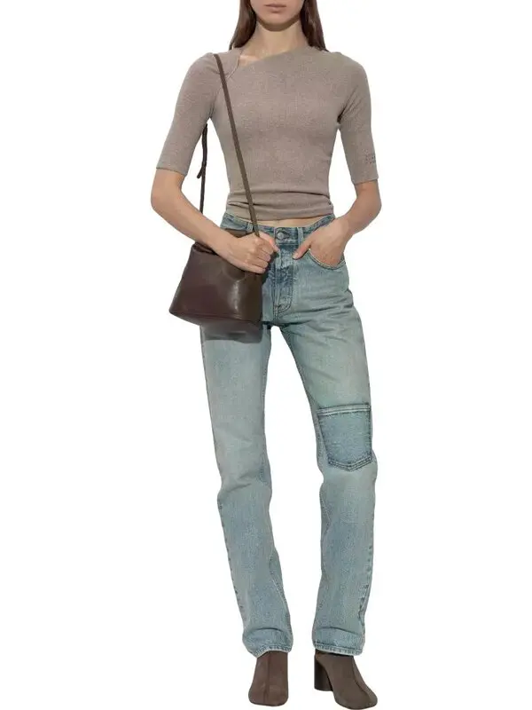 MAISON MARGIELA Ribbed Knit Asymmetric Neck Top - Neutrals