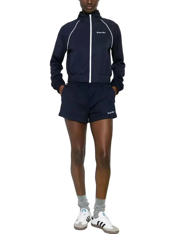 SPORTY & RICH Logo-embroidered Piping Detail Shorts - Blue