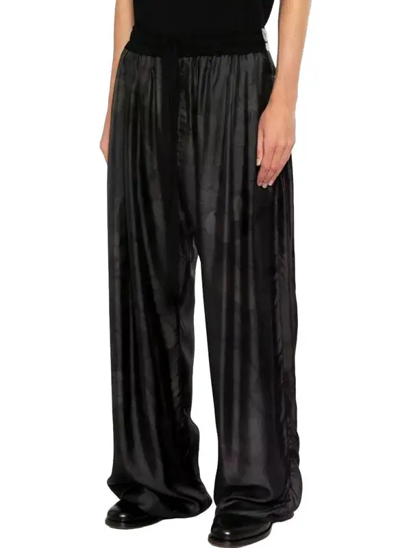 GIOVANNI CAVAGNA Dark Floral Print Wide Leg Trousers - Grey