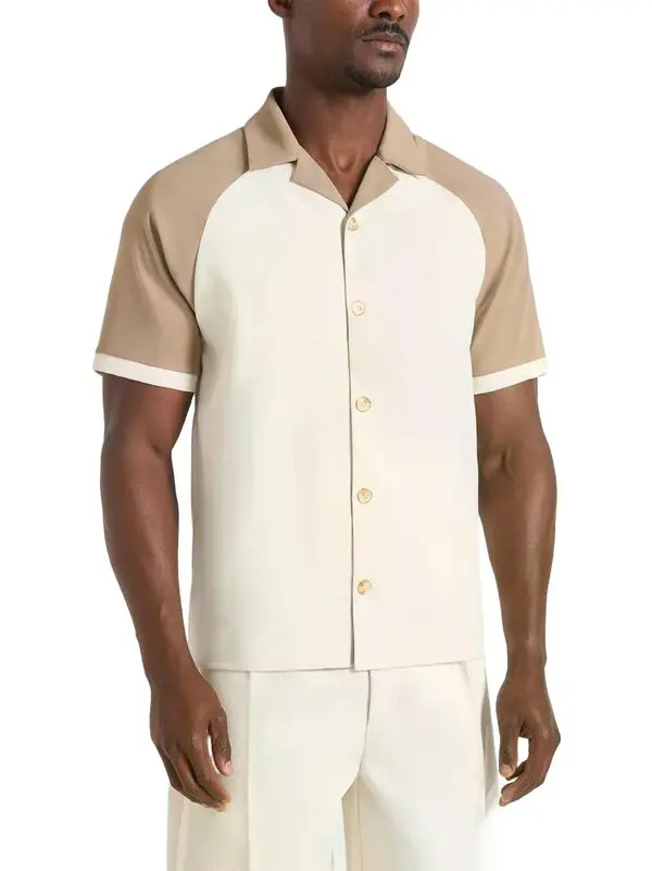 Manière De Voir Salim Contrast Raglan Shirt Cream/taupe - Neutrals