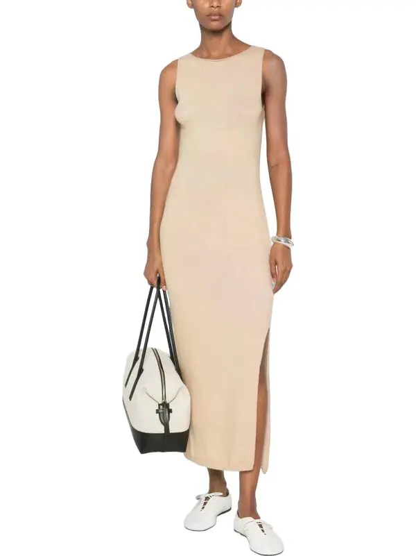 SERGIO MORETTI FIRENZE Sleeveless Side-slit Midi Dress - Neutrals