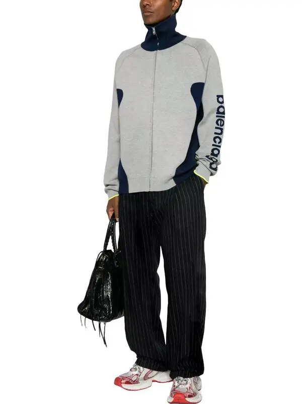 Balenciaga Jacquard Knit Color-block Jacket - Grey