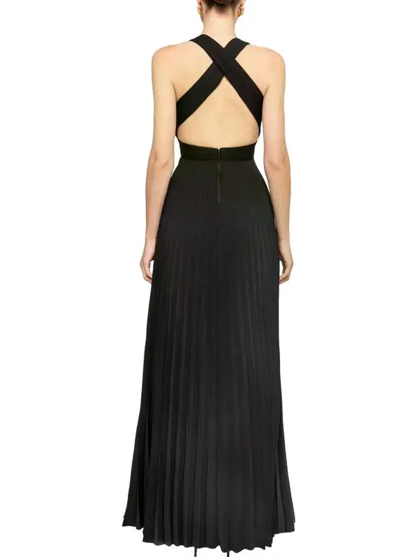 NISSA Pleated Satin Maxi Dress - Black