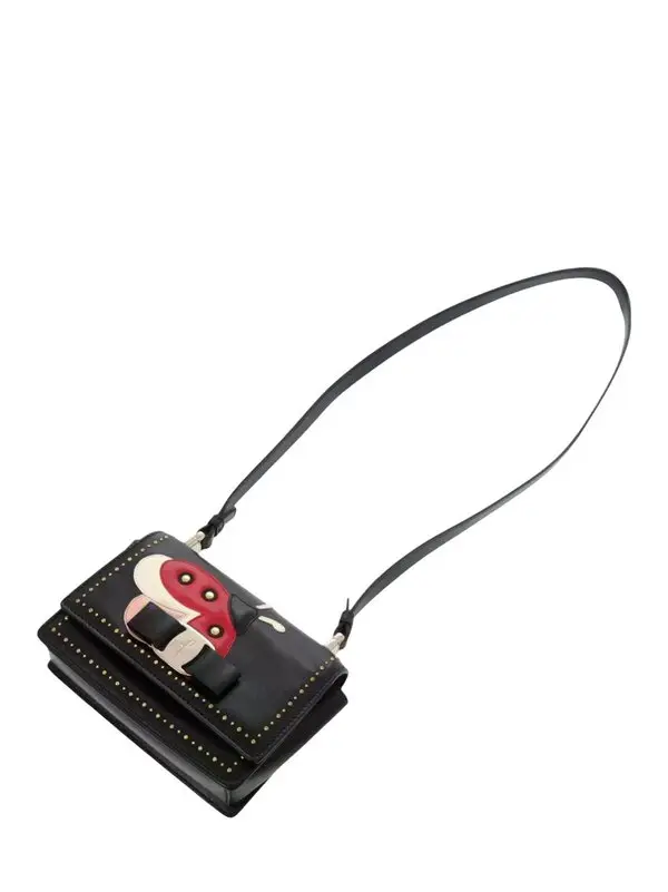 FERRAGAMO Studded Leather Ladybug Vara Bow Crossbody Bag - Black