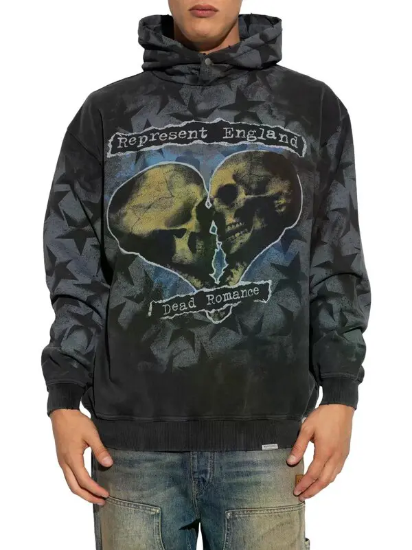 REPRESENT Graphic Print Star Pattern Hoodie - Black
