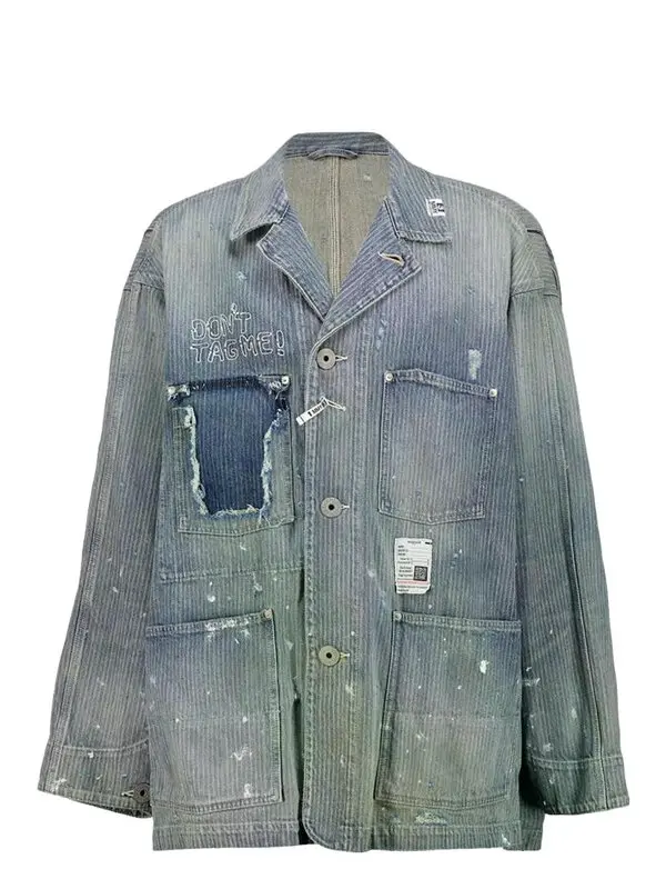 Mihara Yasuhiro Chore Stripe-pattern Paint-splatter Denim Jacket - Blue